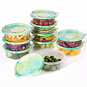 COOK WITH COLOR Containers with Lids - Plastic Food Storage Containers - Meal Prep Containers -10 Lunch Containers with 10 Lids, Airtight Reusable Containers -33.8 Oz / 1 L (Round Green Splashes)