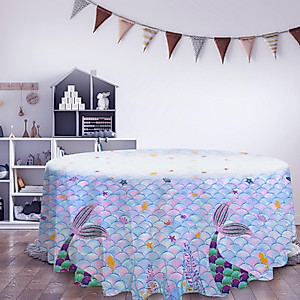 YiePhiot 3 Pcs Baby Shower Tablecloth，Baby Shower Round Tablecloth，Mermaid Party Decoration Table Covers，Plastic Table Cover for Baby Shower Party Compatible for a 70inch Round Table