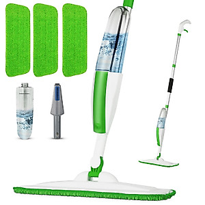 Mops for Floor Cleaning Wet Spray Mop, 14 oz Refillable Bottle and 3 Washable Microfiber Pads Home or Commercial Use Dry Wet Flat Mop for Hardwood Laminate Wood Ceramic, Green