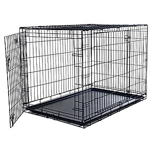 36-inch Dog Crate - Double Door Pet Kennel with Divider Panel - Foldable Dog Cage with Carry Handle for Portability and Storage by PETMAKER (Black)
