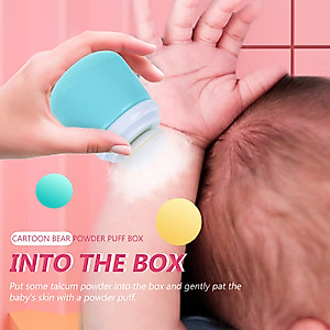 OSALADI Baby Powder Bottle: Cartoon Bear Powder Puff Box, Infant Loose Powder Box with Puff, Talcum Powder Container, Portable Powder Dispenser for Kids (Blue)