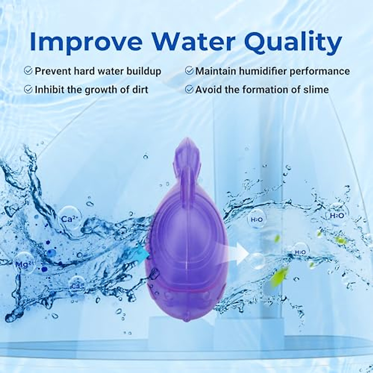 Funmit 12 Pack Universal Humidifier Cleaner Fish Compatible with Almost All Humidifiers and Fish Tanks, Purifies Water, Prevents Hard Water Build-Up, Reduces Scale, Purple