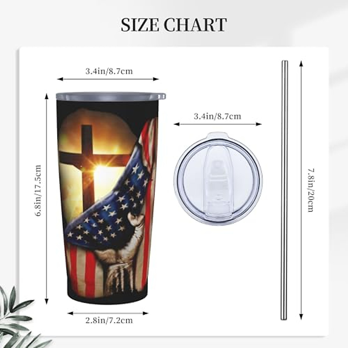 DEUASS American Christianity Cross Patriotic Flag 20oz Tumbler With Lid And Straw Stainless Steel Vacuum Insulated Coffee Travel Mug Thermal Cup For Outdoor