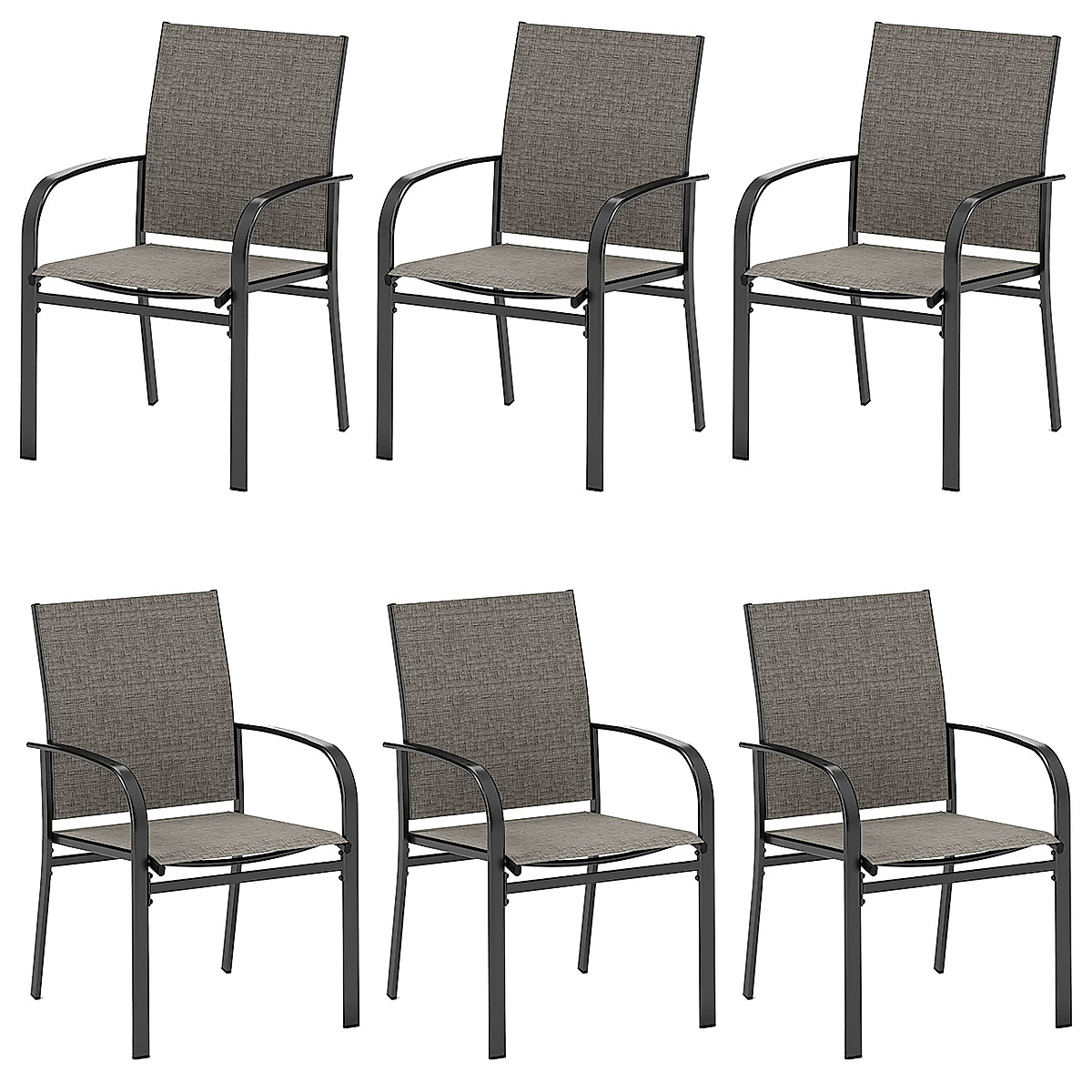 HERA'S HOUSE Patio Dining Chairs Set of 6, 36" Textilene Fabric Outdoor Chair with Wrought Iron Metal Frame Support 350lbs for Lawn Garden Backyard Kitchen, Brown