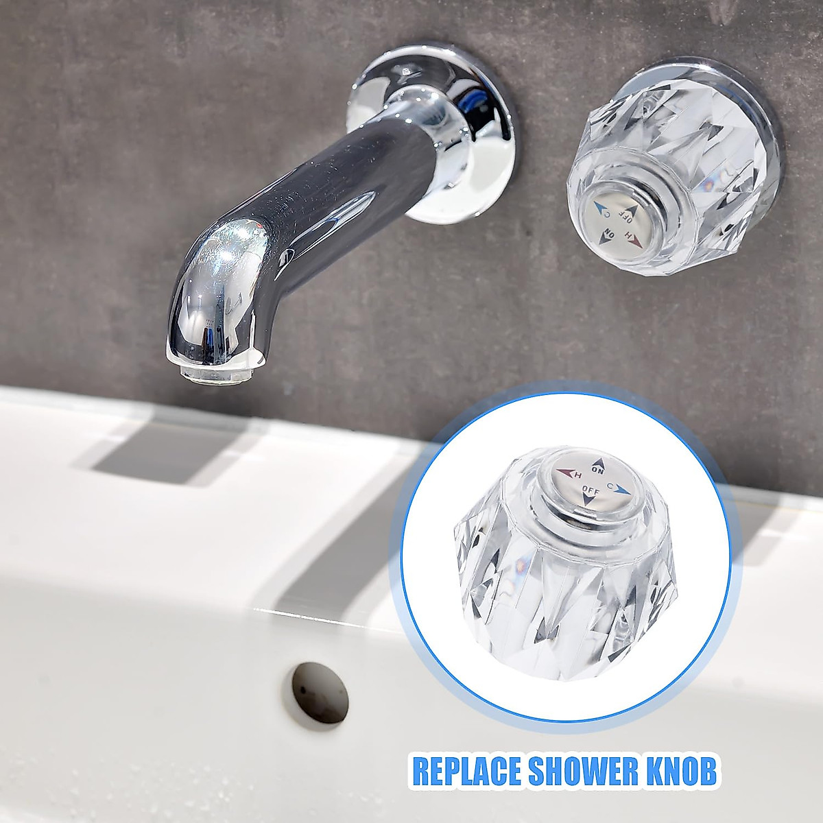 Shower Knob Replacement, Clear Hot and Cold Bathtub Faucet Handles with Button Bathroom Faucet Knobs Replacement Compatible with Delta Foundation/Peerless Classic