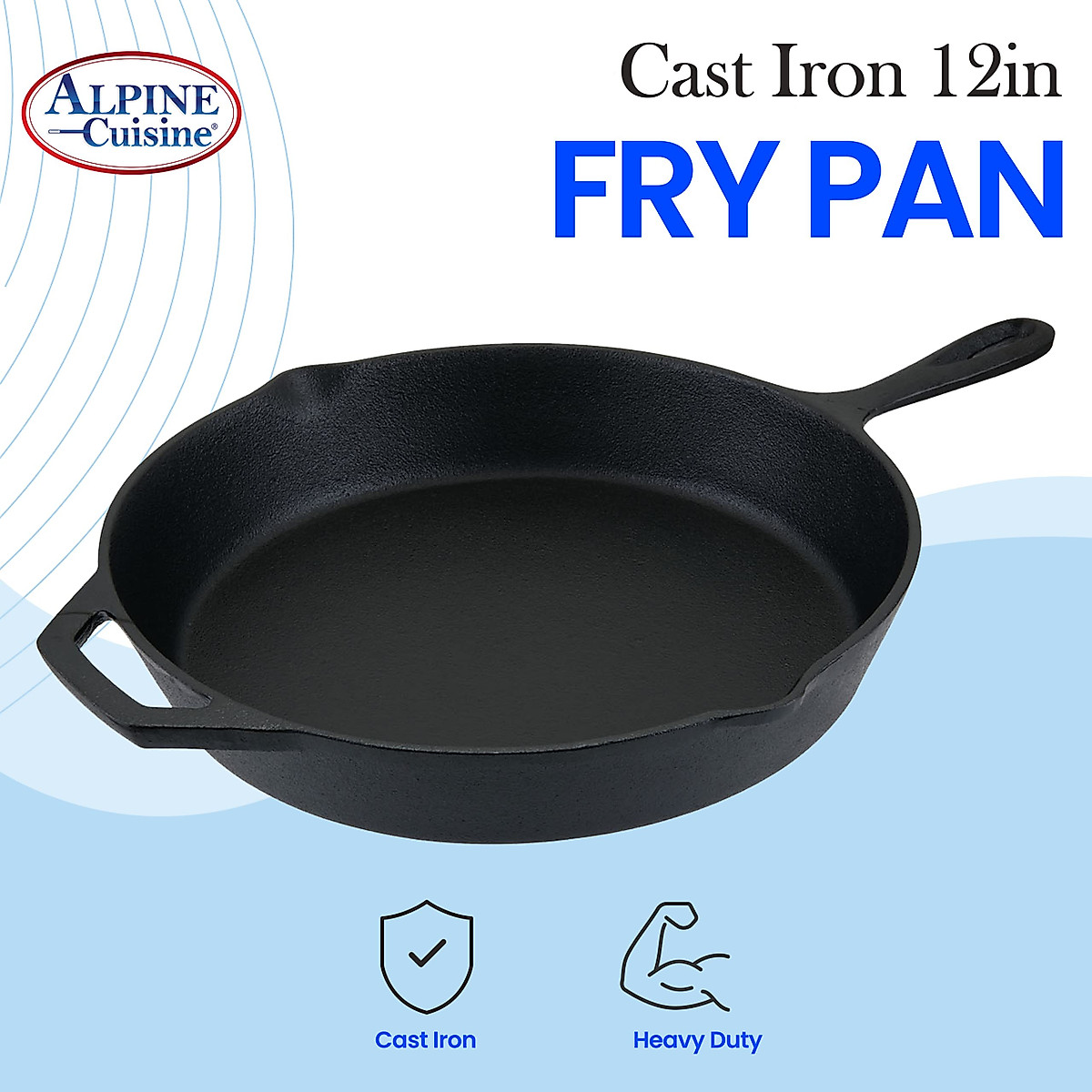 Alpine Cuisine Pre-seasoned Cast Iron Frypan 10-Inch - Black Cast Iron Frypan - Durable, Heavy Duty Cooking Pans - Multipurpose Use Kitchen Pans