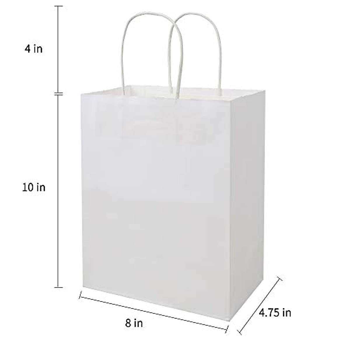 bagmad 50 Pack 8x4.75x10 inch Medium White Kraft Paper Bags with Handles Bulk, Gift Bags, Craft Grocery Shopping Retail Birthday Party Favors Wedding Sacks Restaurant Takeout, Business (50Pcs)