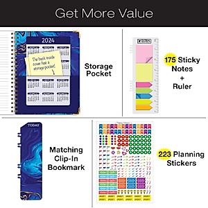 HARDCOVER Academic Year 2023-2024 Planner: (June 2023 Through July 2024) 8.5"x11" Daily Weekly Monthly Planner Yearly Agenda. Bookmark, Pocket Folder and Sticky Note Set (Dark Blue Marble)