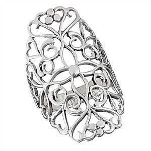 Wide Filigree Cross Heart Cutout Ring New .925 Sterling Silver Band Size 7