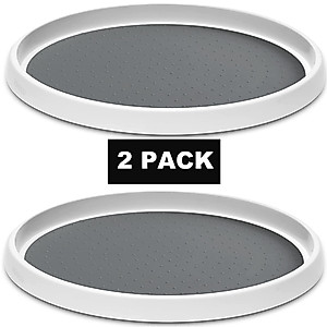 Set of 2, 12 Inch Non-Skid Lazy Susan Organizer, Pantry Lazy Susan Turntable for Cabinet, Kitchen Cabinet Organizer, Pantry Organization and Storage -White/Gray
