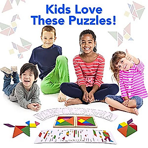 3 Bees & Me 2 Wooden Tangram Shapes Puzzle Toys with 52 Pattern Cards for Kids and Adults - Montessori Wood Toy, STEM Shape Puzzles Manipulatives Games, Educational Tangrams, Brain Logic Blocks