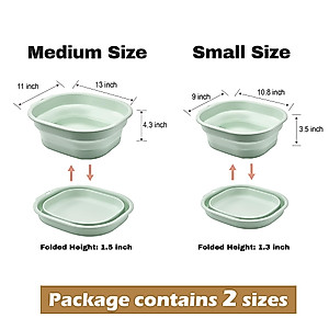 Daimix Collapsible Wash Basin Set of 2, Foldable Small Medium Size Wash Basin, Portable Plastic Basins for Laundry, Bottles, Travel, Camping (Green)