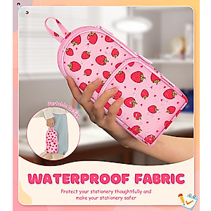 LISEVO Cute Strawberry Pencil Case,Unique Aesthetic 3D Schoolbag-Shaped Pencil Pouch for Girls Boys Kids Women,Big Capacity Pen and Pencil Stationery Organizer Bag with Zippers for School Office