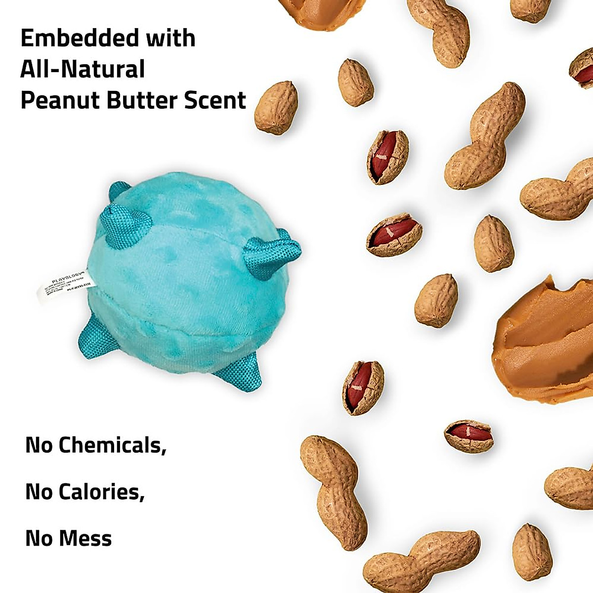 Playology Puppy Dog Ball for Sensory Development | Medium Sized Stuffed Chew Toy with Squeaker for Puppies up to 50lbs | Engaging All-Natural Peanut Butter Scented Sensory Toy