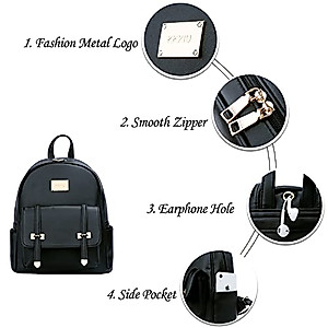 KKXIU 3pcs Fashion Small Synthetic Leather Backpack Purse Cute Mini Bookbag for Women and Girls (Black)