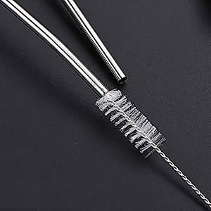 ERCRYSTO Reusable Stainless Steel Long Handle Straws Spoon, 6 Pieces 8.6", with 1 Cleaning Brush (circular)