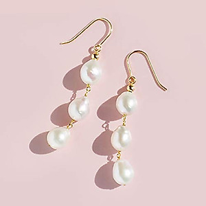 Pearl Drop Dangle Earrings for Women 14K Gold Filled Multiple Real White Freshwater cultured﻿ Pearl Earrings COMOTO Jewelry