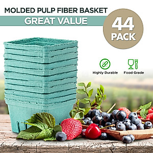 FMP Brands 44 Pack Quart Green Molded Pulp Fiber Berry Basket Produce Vented Container for Fruit and Vegetable, Farmer Market, Grocery Stores and Backyard Party