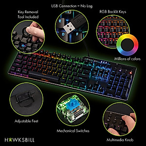 Hawksbill Scorpion V1 Wired Mechanical Gaming Keyboard – Tactile & Clicky – Brilliant RGB Lighting Compact Form Factor Customizable Keys & Multimedia Function 104 Keys