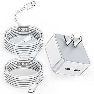 10FT iPhone Charger 35W Dual Port Foldable Type C Fast Charging Block with Long USB C to Lightning Cable for iPhone 14/13/12/11 Pro Max/SE/XS, USB C to USB C Cable for iPad 10/Air/Pro, Samsung, Pixel