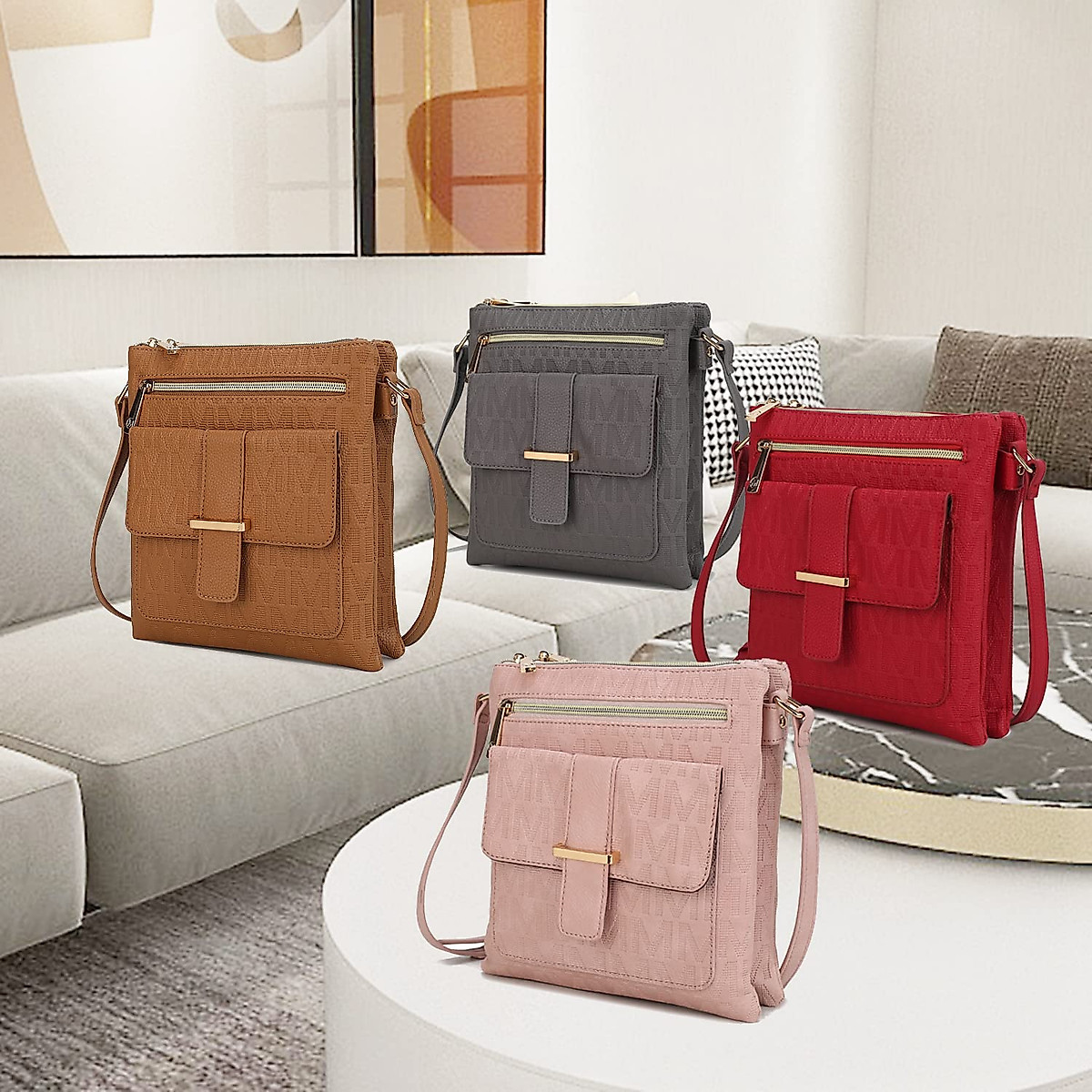 MKF Crossbody Bag for Women – PU Leather Pocketbook Handbag Triple Compartment Messenger Purse – Shoulder Strap