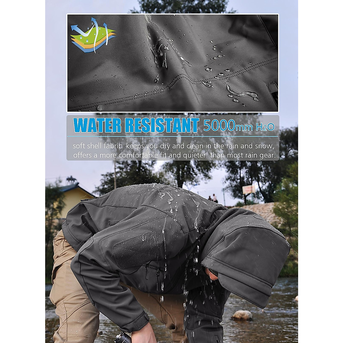 ReFire Gear Men's Army Special Ops Military Tactical Jacket Softshell Fleece Hooded Outdoor Coat, Black, US Large which is equal to Asian XL