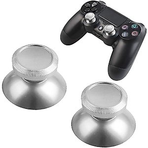 2PCS Aluminum Metal Analog Joystick Thumbstick Rocker Mushroom Caps Button for PS4 Xbox One Replacement (Silver)