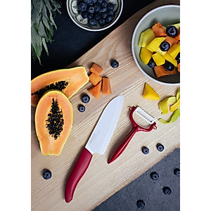Kyocera Advanced Ceramic Revolution Series 5-1/2-inch Santoku Knife and Y-Peeler Set, Red