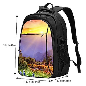 BAFAFA Rocky Mountain Sunset Sunshine Printed Backpack Laptop Bookbag With USB Charger Daypack For Travel Business