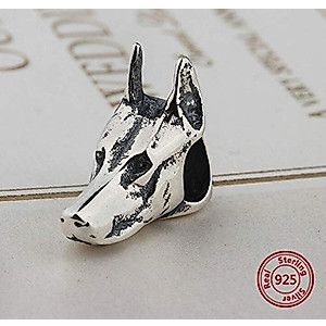 Bolenvi German Shepard Dog Head 925 Sterling Silver Charm Bead Pendant for Pandora & Similar Charm Bracelets or Necklaces