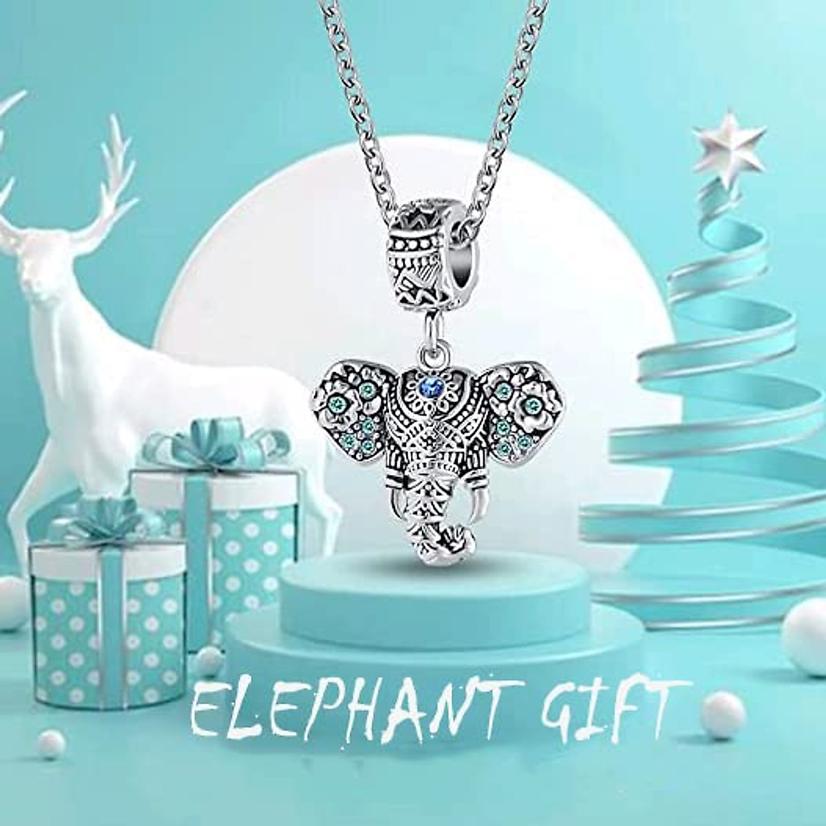 DWJSu Lucky Elephant Charms Good Luck Symbol Blue Crystal Dangle Animal Bead Charm fit Pandora Charm Bracelet & Necklace, DW-NEW075