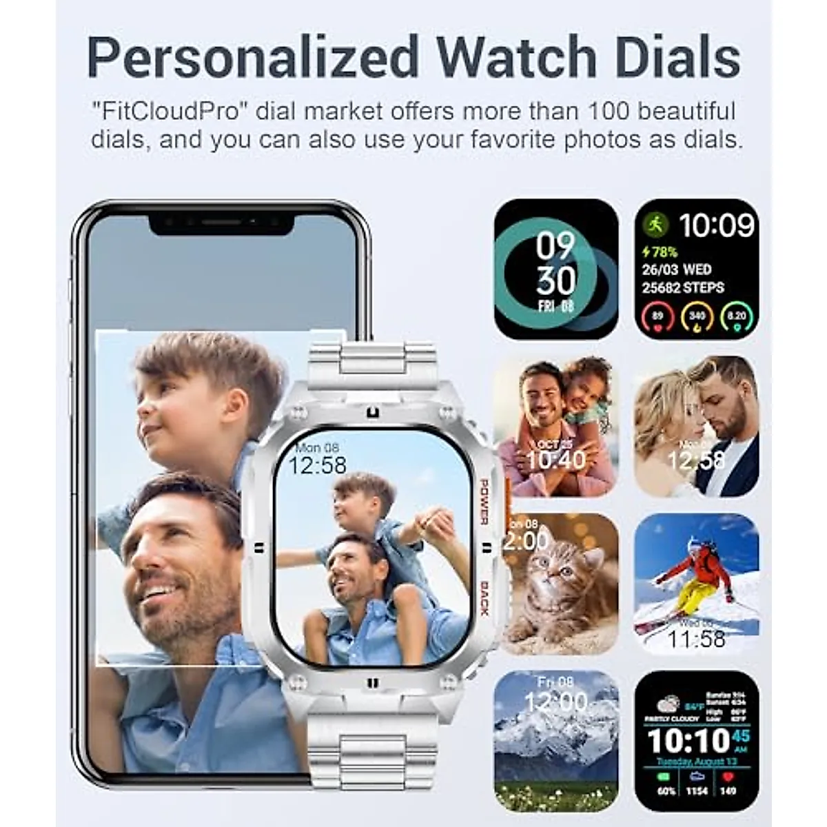 FOXBOX Smart Watch for Men Answer Call/Notification, 1.95" AMOLED Fitness Watch 108 Sport Modes Compass Step Heart Rate Sleep SpO2 BP Monitor, 5ATM Waterproof Military Smartwatch for Android iOS