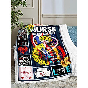 Nurse Gifts for Women,Nurse Theme Blanket,RN Gifts for Nurses,Plush Sherpa Blanket Gifts for Women Nurses,Nurses Week Gifts,Funny Nurse Gifts Blanket,Cozy Fuzzy Throw Blankets for Couch Bed,50"x60"