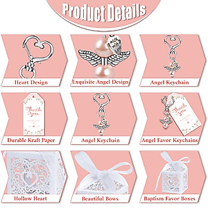 OurWarm 144Pcs Baby Shower Favors Including Cute Angel Keychains, Favor Boxes and Thank You Cards for Baptism Favors, Bridal Shower Favors, Birthday Party Favors Wedding Favors for Guests (Pink)