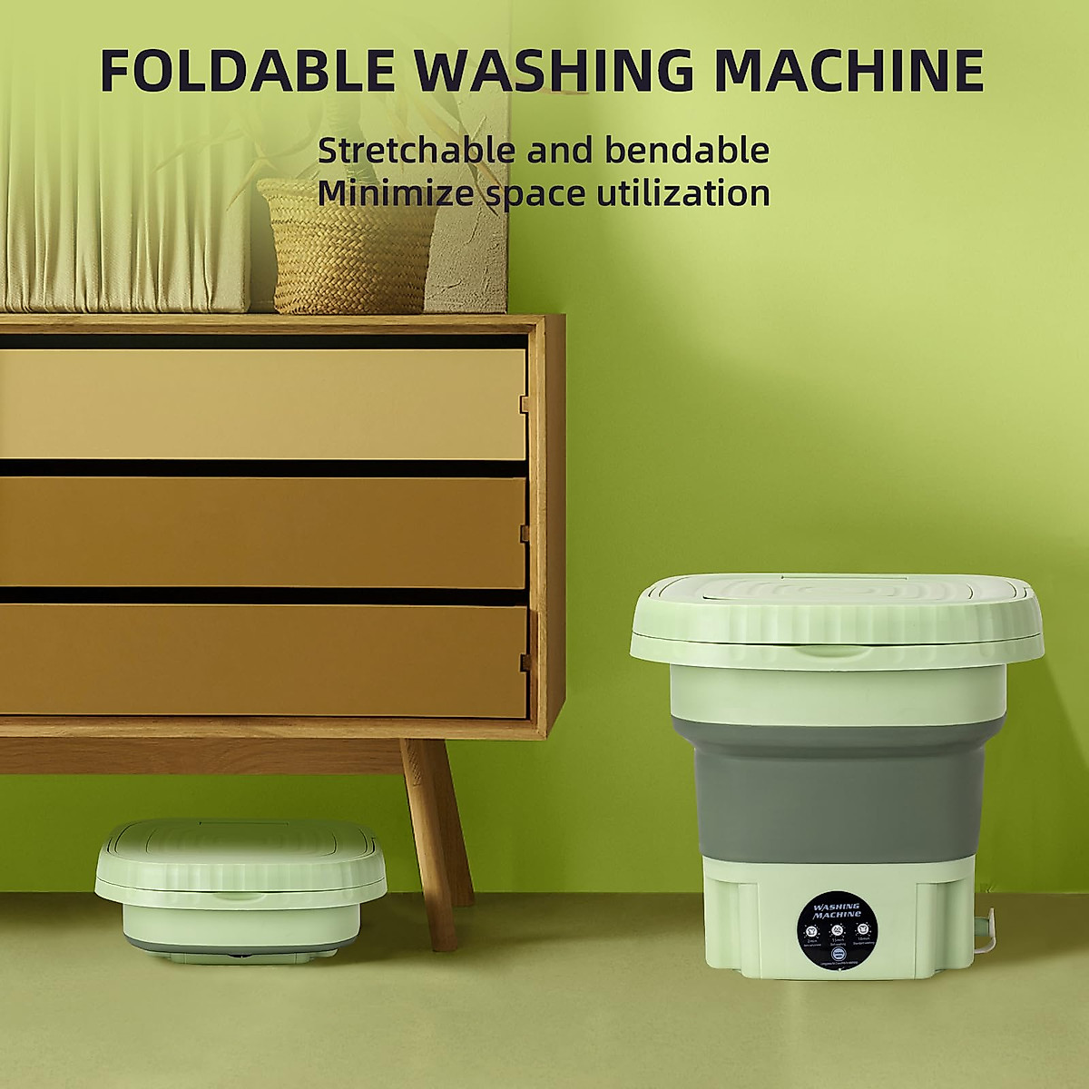 Portable Washing Machine, Mini Washer, 11L upgraded large capacity Foldable Washing Machine, Deep Cleaning for Underwear, Baby Clothes, or Small Items, Suitable for Apartments, Dorm, Hotels (Green)