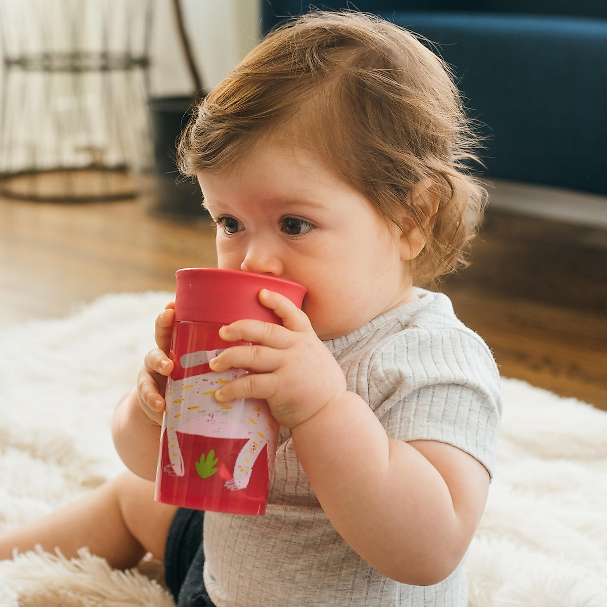 Dr. Brown's Milestones Cheers 360 Cup Spoutless Transition Cup, Travel Friendly & Leak-Free Sippy Cup, Pink Leopard – Red Lemur, 10 oz/300 mL, 2 count (1 pack)