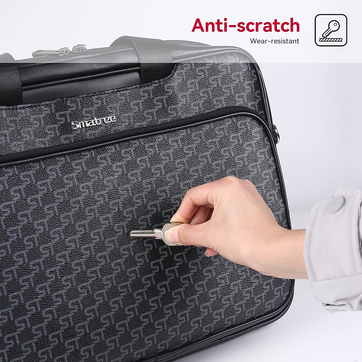 Smatree 13-14inch Logo Print Canvas Laptop Leather Briefcase for 13-14inch MacBook Air Bag,14inch Dell Inspiron Leather Briefcase for Men,14inch Leather Laptop Bag for Men,Black Blue