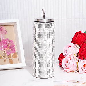 20 oz Glitter Diamond Water Bottle Rhinestone Bling Cup Stainless Steel Tumbler Insulated Cup with Lid Straw Random Color Cup Brush Straw Brush for Women