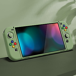 PlayVital ZealProtect Soft Protective Case for Nintendo Switch OLED, Flexible Protector Joycon Grip Cover for Nintendo Switch OLED with Thumb Grip Caps & ABXY Direction Button Caps - Matcha Green