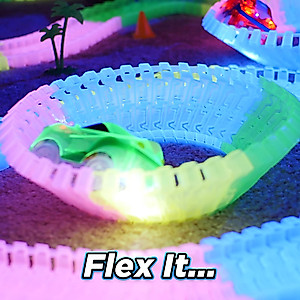 Ontel Magic Tracks 10 Foot Glow In The Dark Bendable Flexible Racetrack with LED Light-Up Race Car, Educational Playset Birthday Gift for Ages 3+