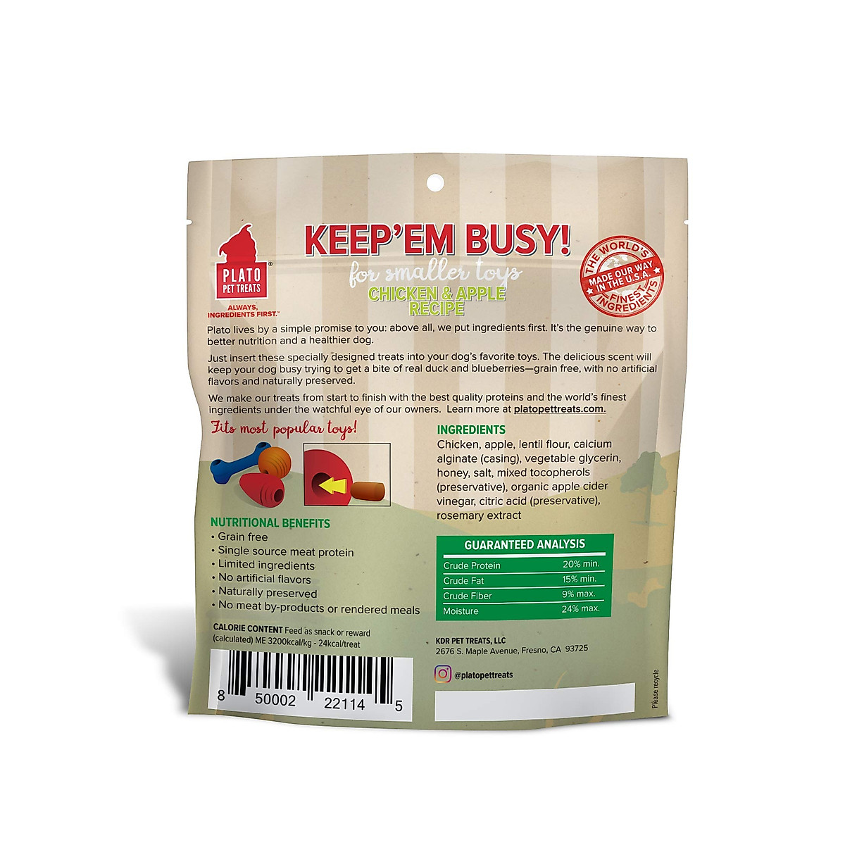 PLATO Keep'Em Busy Chicken & Apple Recipe for Large Toys 5oz, Natural