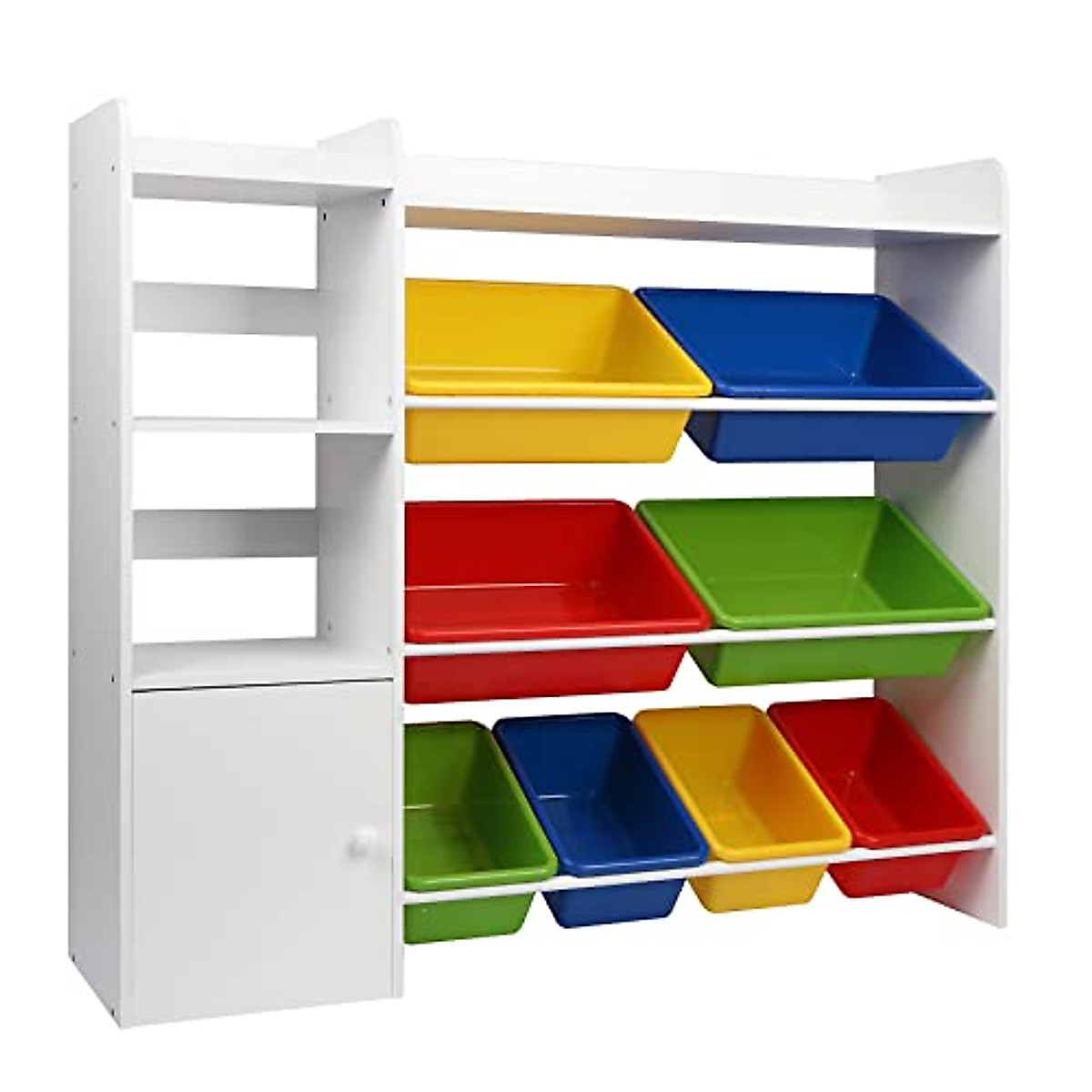 Betterhood Kids Toy Storage Organizer Bins with Shelf, 4-Tier Playroom Organization and Storage W/8 Removable Boxes, Kids Bookshelf and Toy Storage for Kids Room, Bedroom, Nursery, Classroom (White)