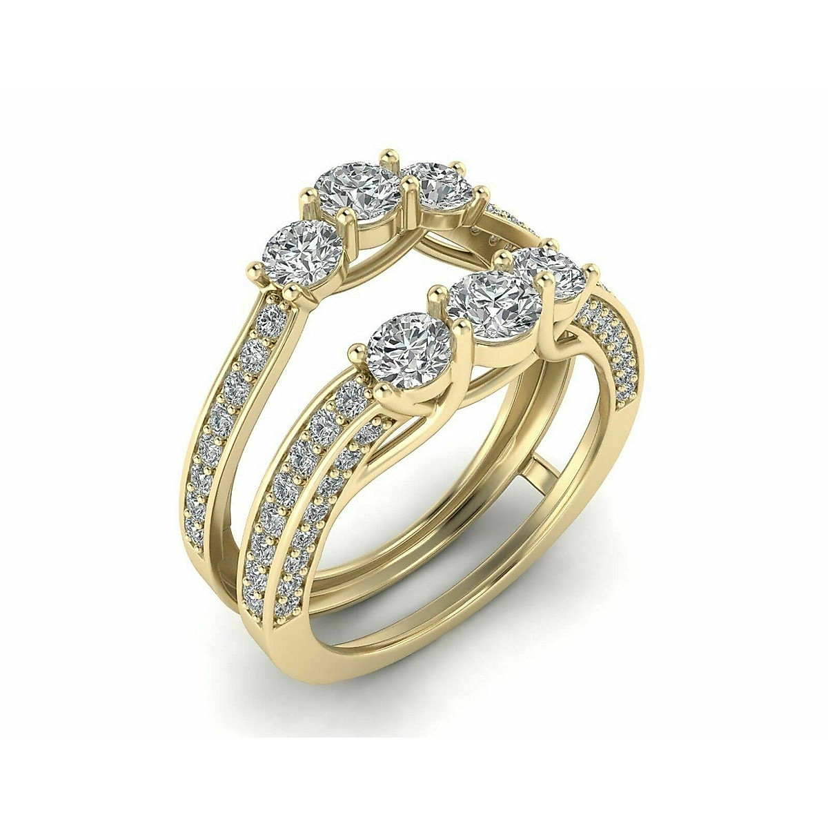 Purple Star 0.85 Carat (Ctw) 14K Yellow Gold Plated Round Cut White Diamond Ladies Wedding 3 Stone Enhancer Double Ring (8.5)