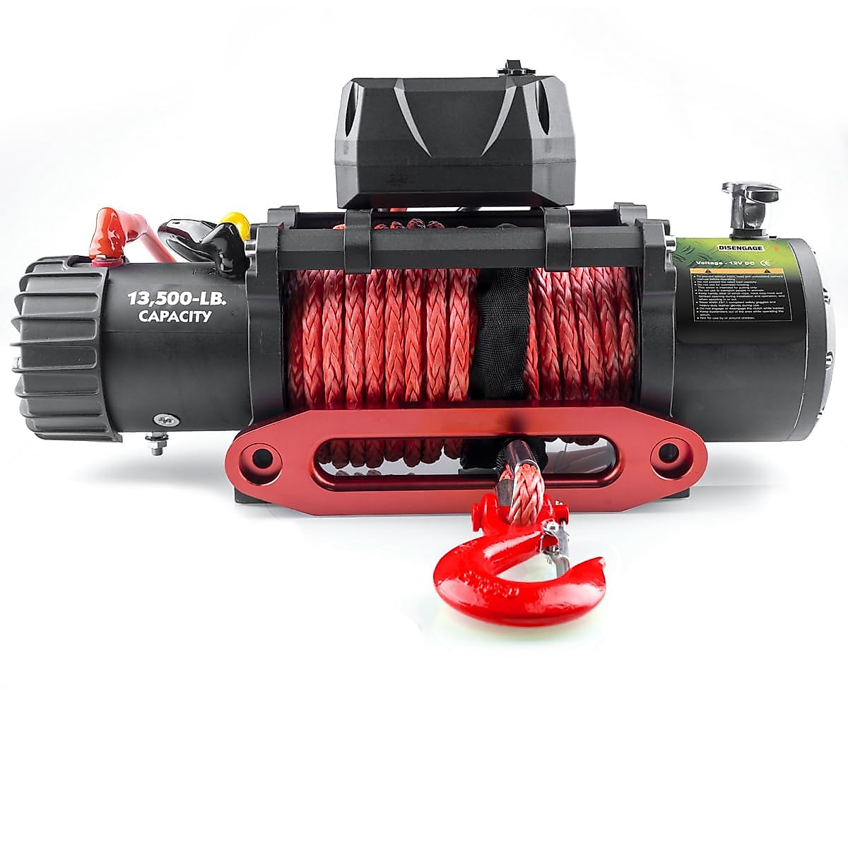 RUGCEL WINCH 13500lb Waterproof Electric Truck Winch 12V Synthetic Rope Jeep Winch with Hawse Fairlead,Wired Handle and 2 Wireless Remote,for Trailer and Wrangler in Car Lift