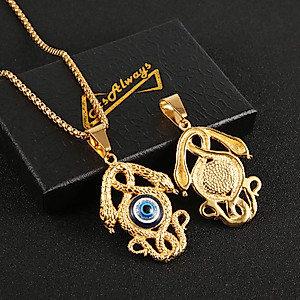 AsAlways Gold-plated Stainless Steel Snake pendant Ancient Egyptian Symbol of Protection Evil Eyes (Double-headed snake)