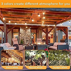WENFENG Solar Outdoor String Lights, 3 Colors Patio String Light with 27FT Waterproof String, S14 Bulbs, Dimmable LED Solar String Lights for Patio