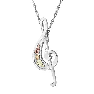 Landstroms Black Hills Gold Treble Clef Musical Note Pendant in Sterling Silver, 12k Gold Leaves