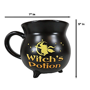 Ebros Wicca Sacred Witch's Potion Reduction Fired Porcelain Black Cauldron Shaped Bowl Or Large Mug 32oz With Handle Hot Cocoa Coffee Tea Cereal Soup Mugs Bowls Occult Witchcraft