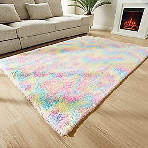 GKLUCKIN 5x7 Area Rug for Living Room, Rainbow Rugs for Bedroom, Fluffy Shag Fuzzy Soft Rug for Kids Boys Girls Room, Nursery Rug, Dorm Rug, Plush Shaggy Furry Rug, Carpet