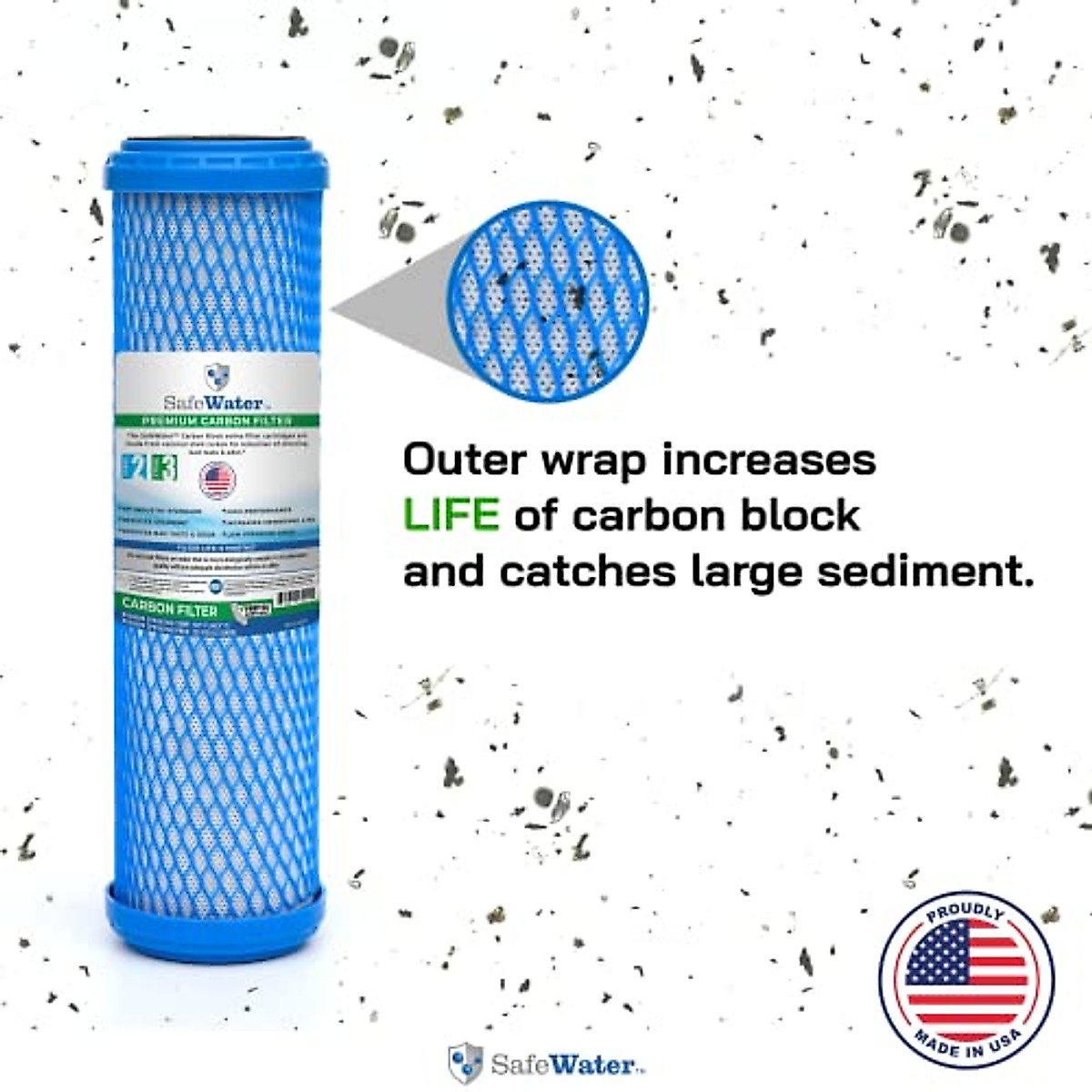 SafeWater RO Essentials Kit: (2) Premium Carbon Block Filters & (1) Premium Sediment Filter- Made in U.S.A & NSF Certified to Reduce Fines, Sediment, Chlorine, Taste, Odor, and Harsh Chemicals.